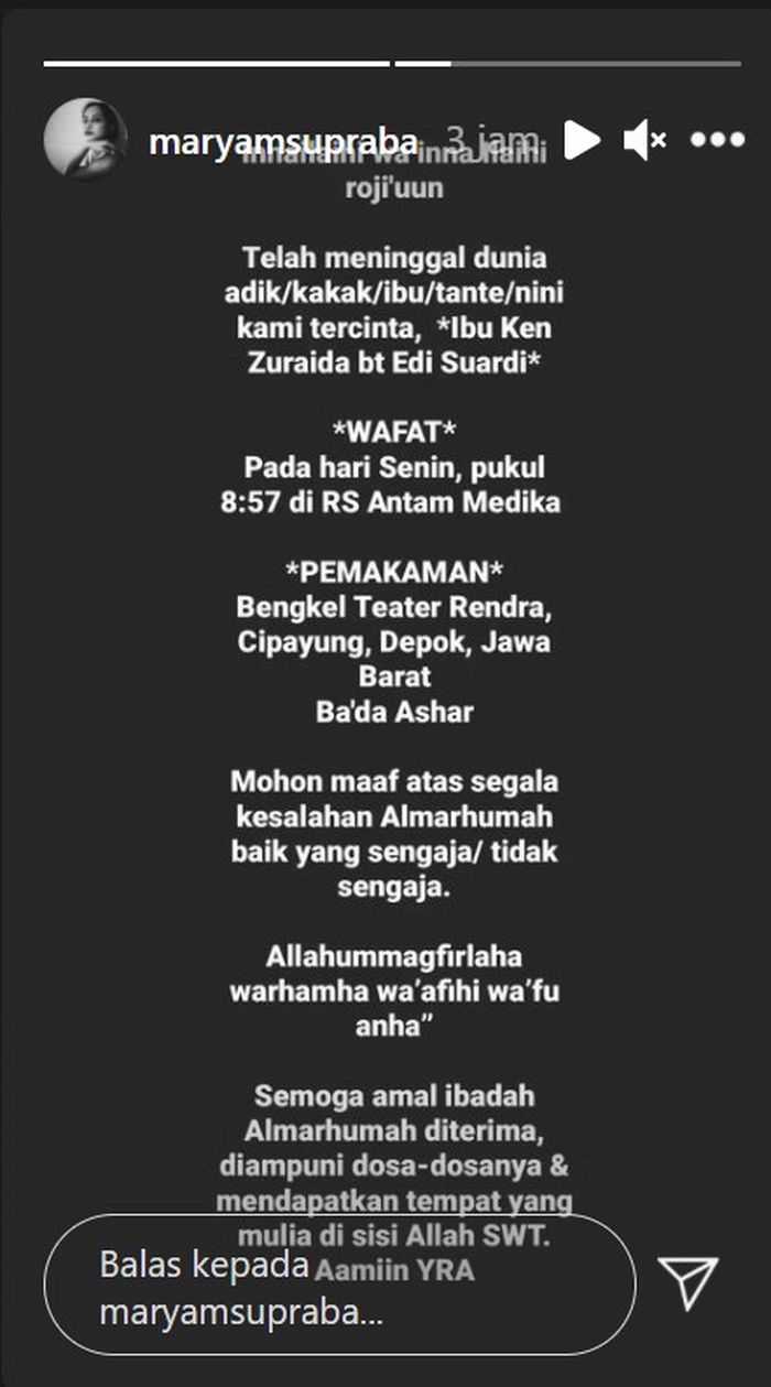 Ken Zuraida, Aktris dan Istri Sastrawan W.S. Rendra, Meninggal Dunia ...