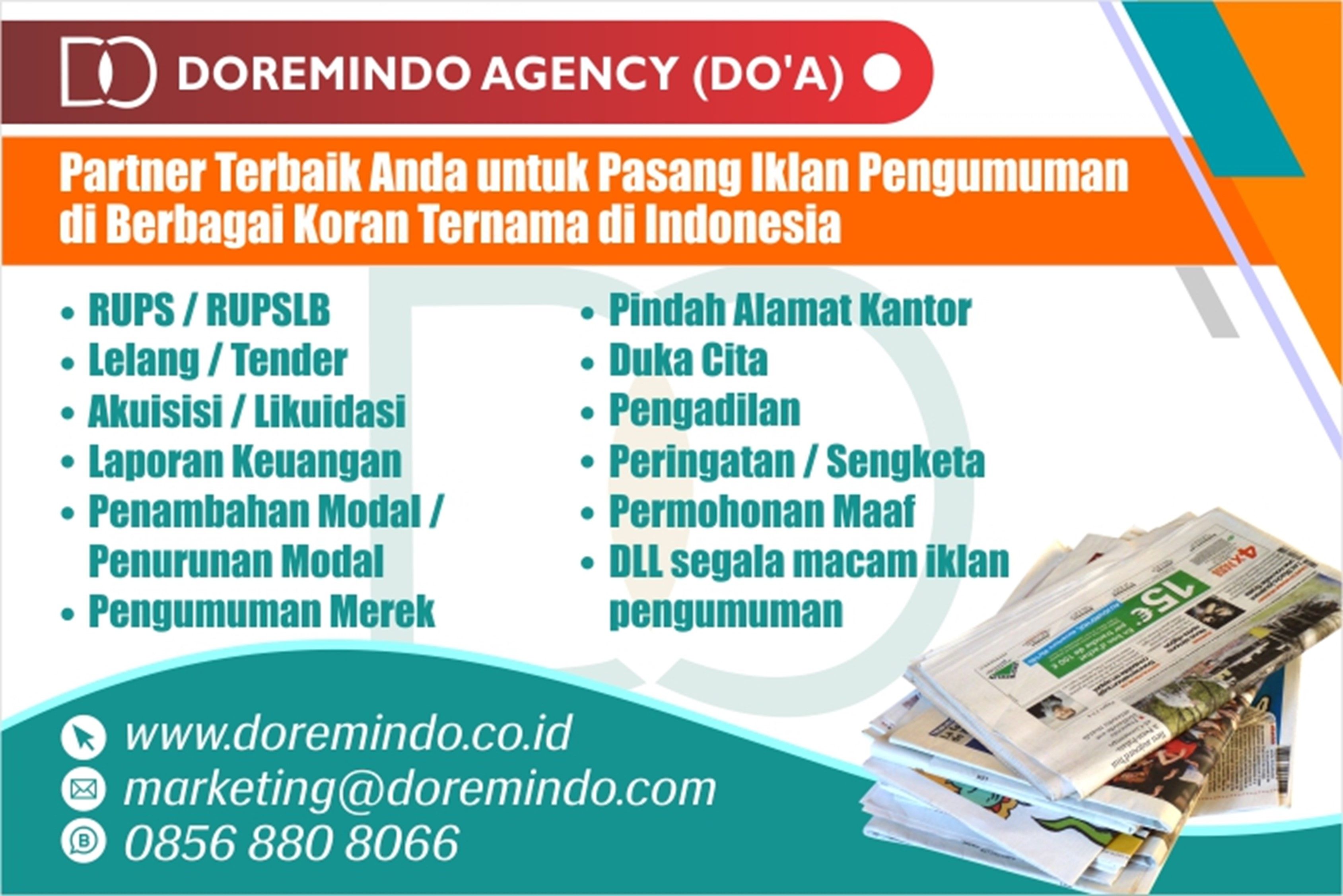 Doremindo Agency, Layanan Jasa Pasang Iklan Pengumuman di Koran ...